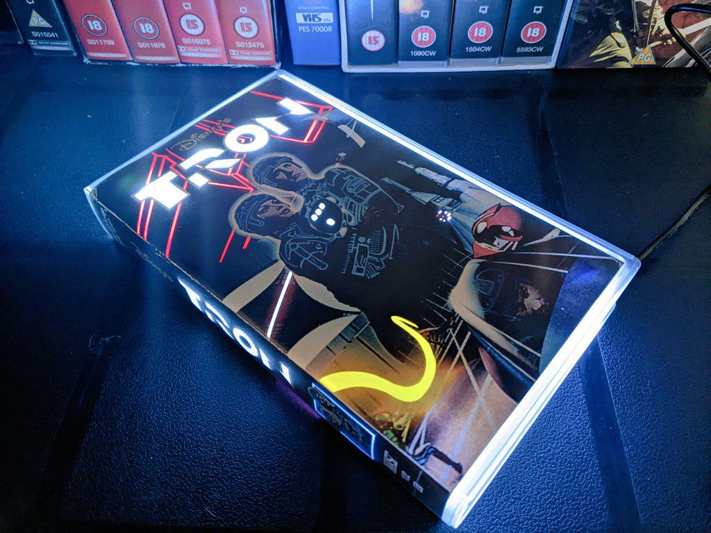 A Tron VHS lamp I upcycled, hand cut cover art - USLUCK