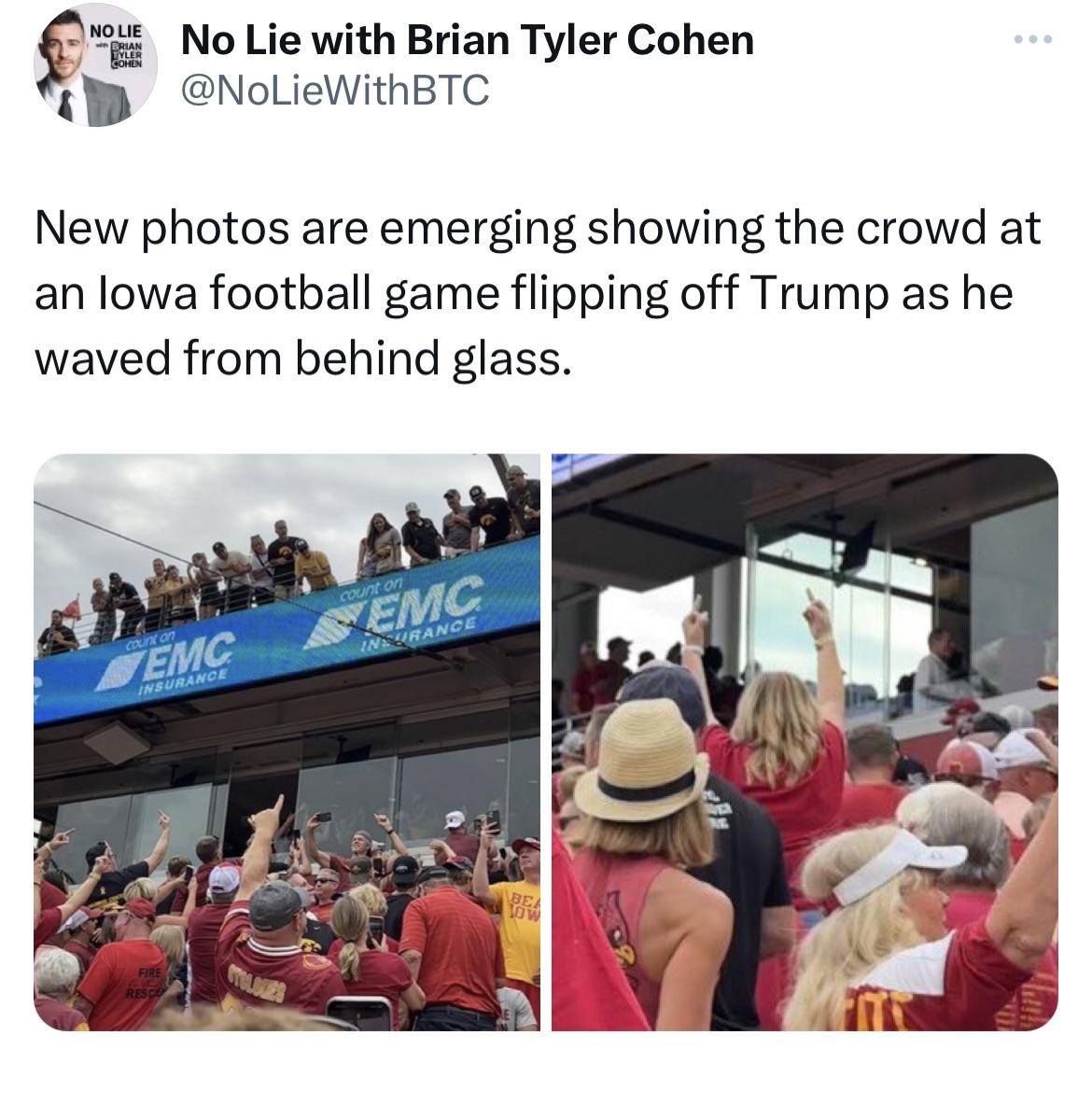 Trump flicked off and booed at the Iowa game 🤣 - USLUCK