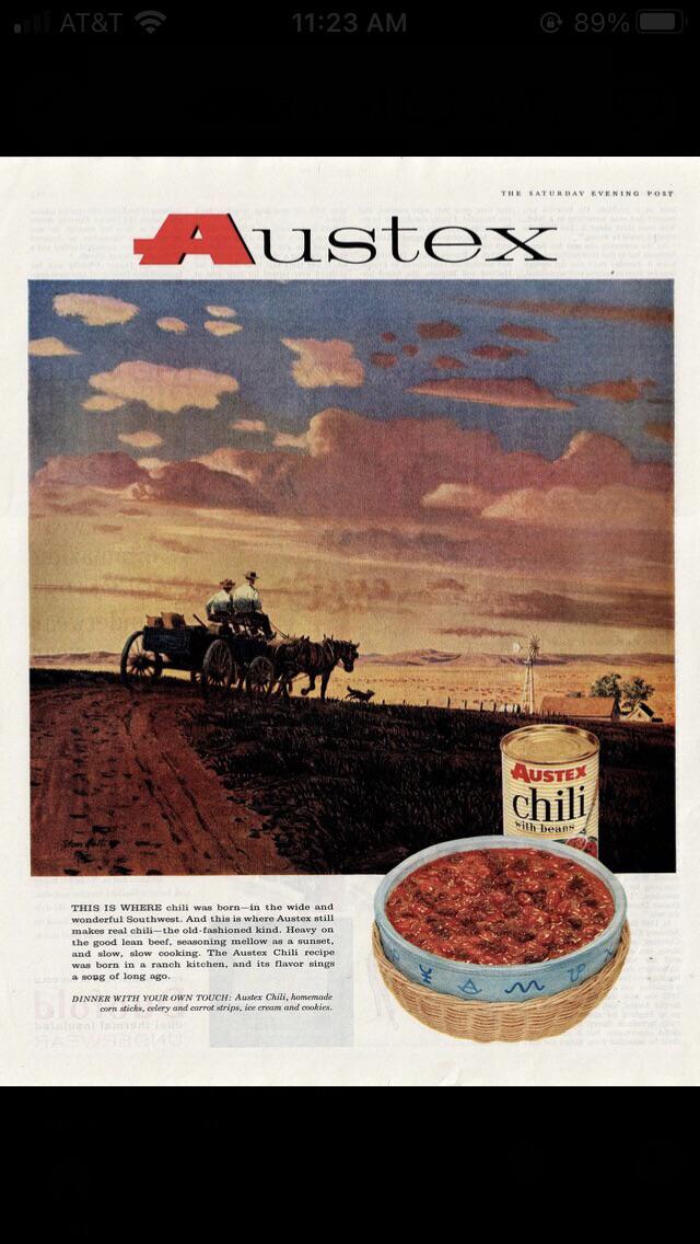 1960 Austex canned chili ad, art by Stan Galli - USLUCK