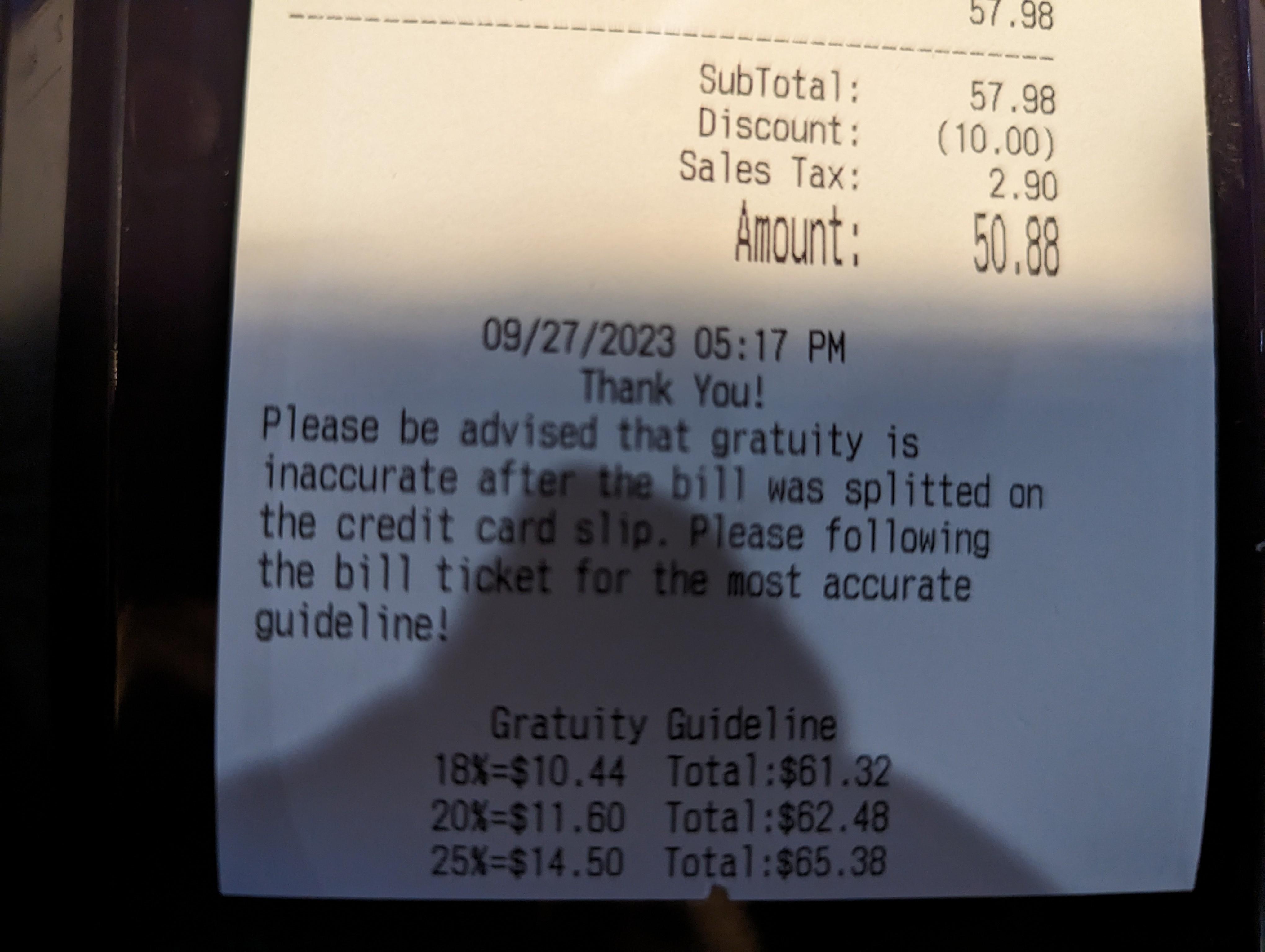 This restaurant actually lets you know the suggested top is incorrect ...