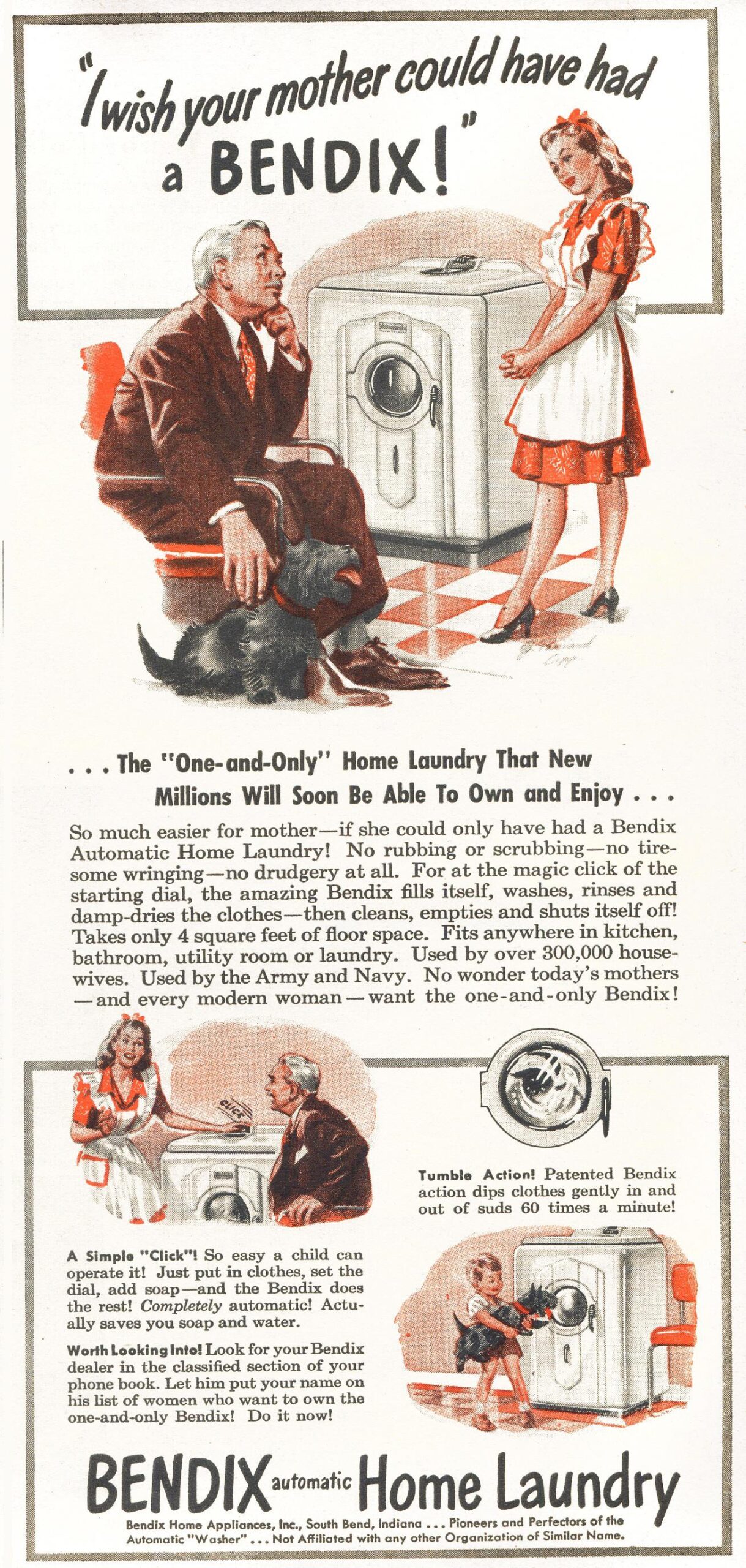 BENDIX automatic Home Laundry. 1944 Ad. - USLUCK