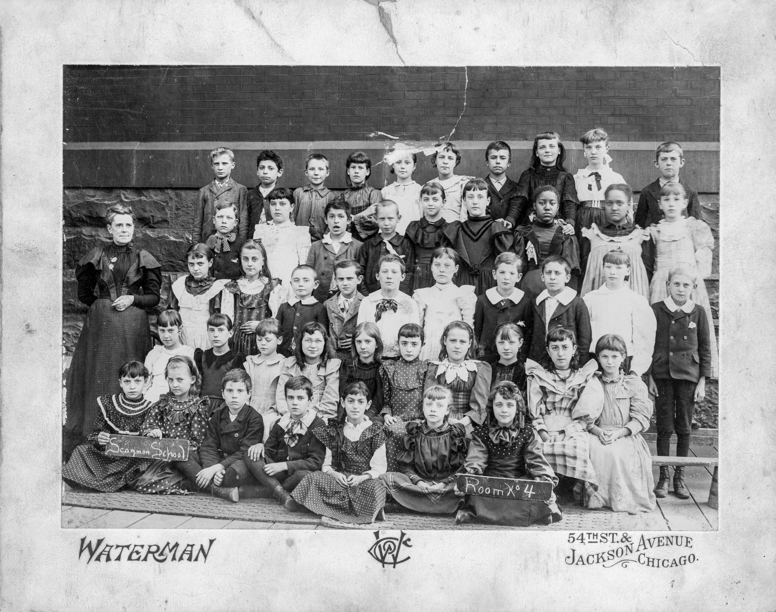 Class photo taken sometime in the 1890s at Scammon Elementary School in ...