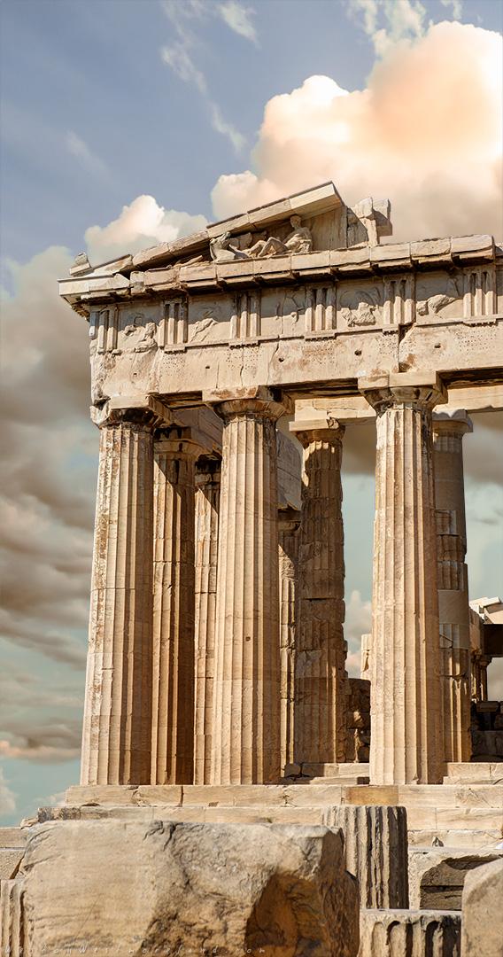 The left side of the main (east) façade of the Parthenon, Acropolis ...