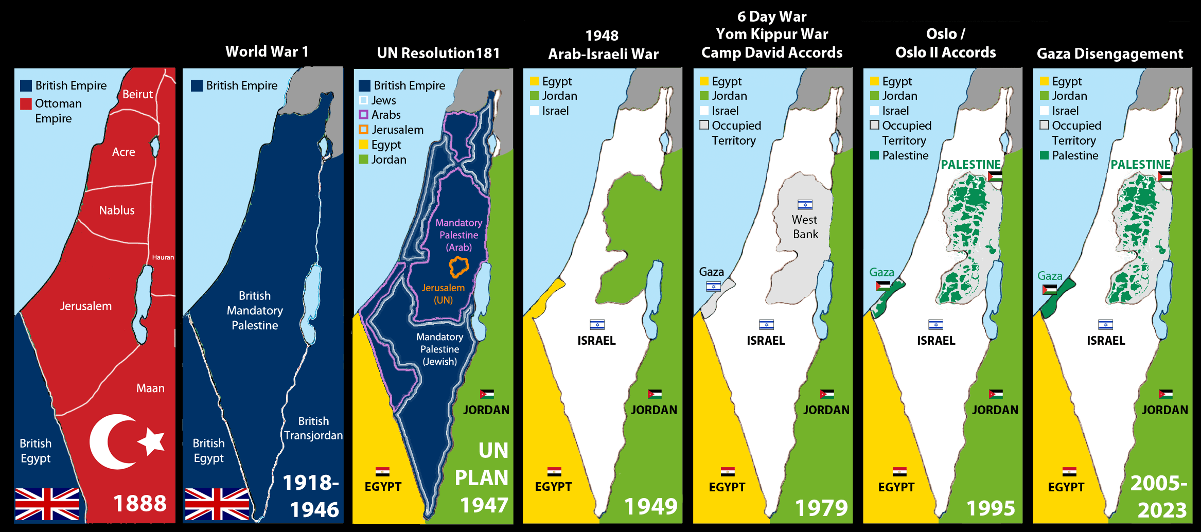 [1888 - 2023] Changing borders of Israel / Palestine, going back to the ...