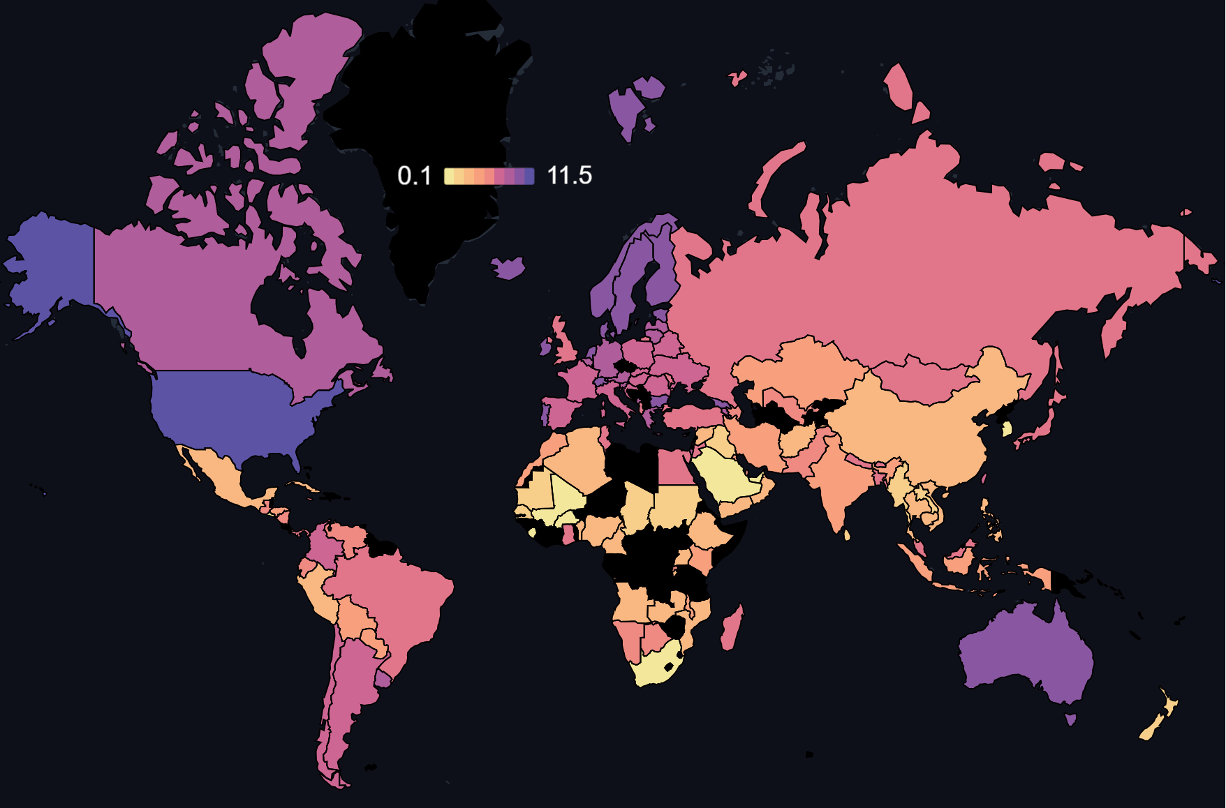 [OC] Github User Density. GitHub Users per 1000 Internet Users by ...