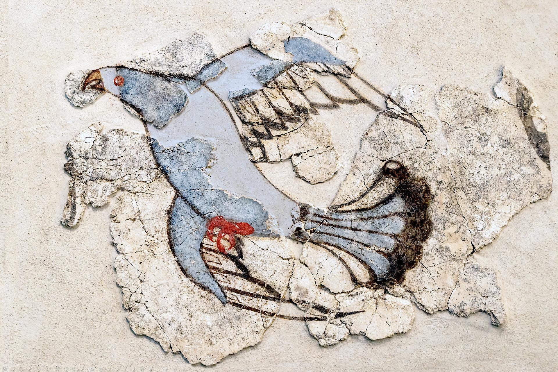Blue Bird Fresco, Akrotiri, island of Thera (now Santorini), Greece ...