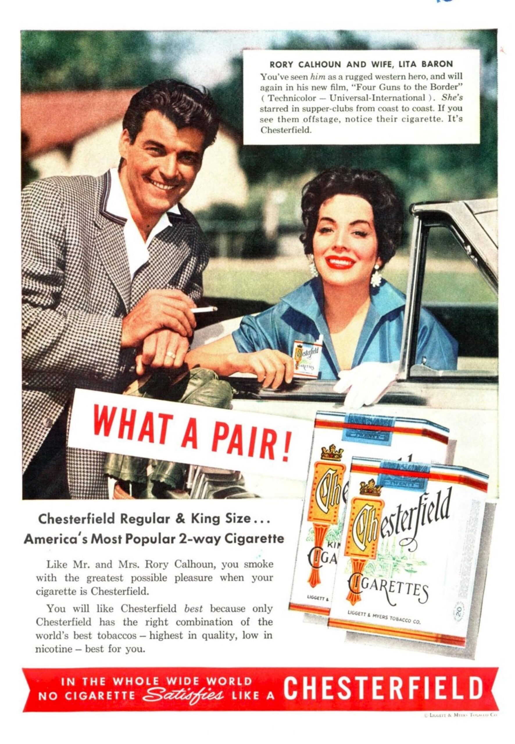 Chesterfield Cigarettes featuring Rory Calhoun and wife, Lita Baron ...