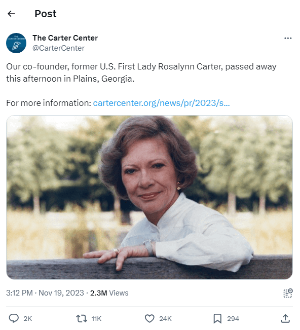 Rest in Peace, Mrs. Carter, a first lady of dignity, class and grace ...