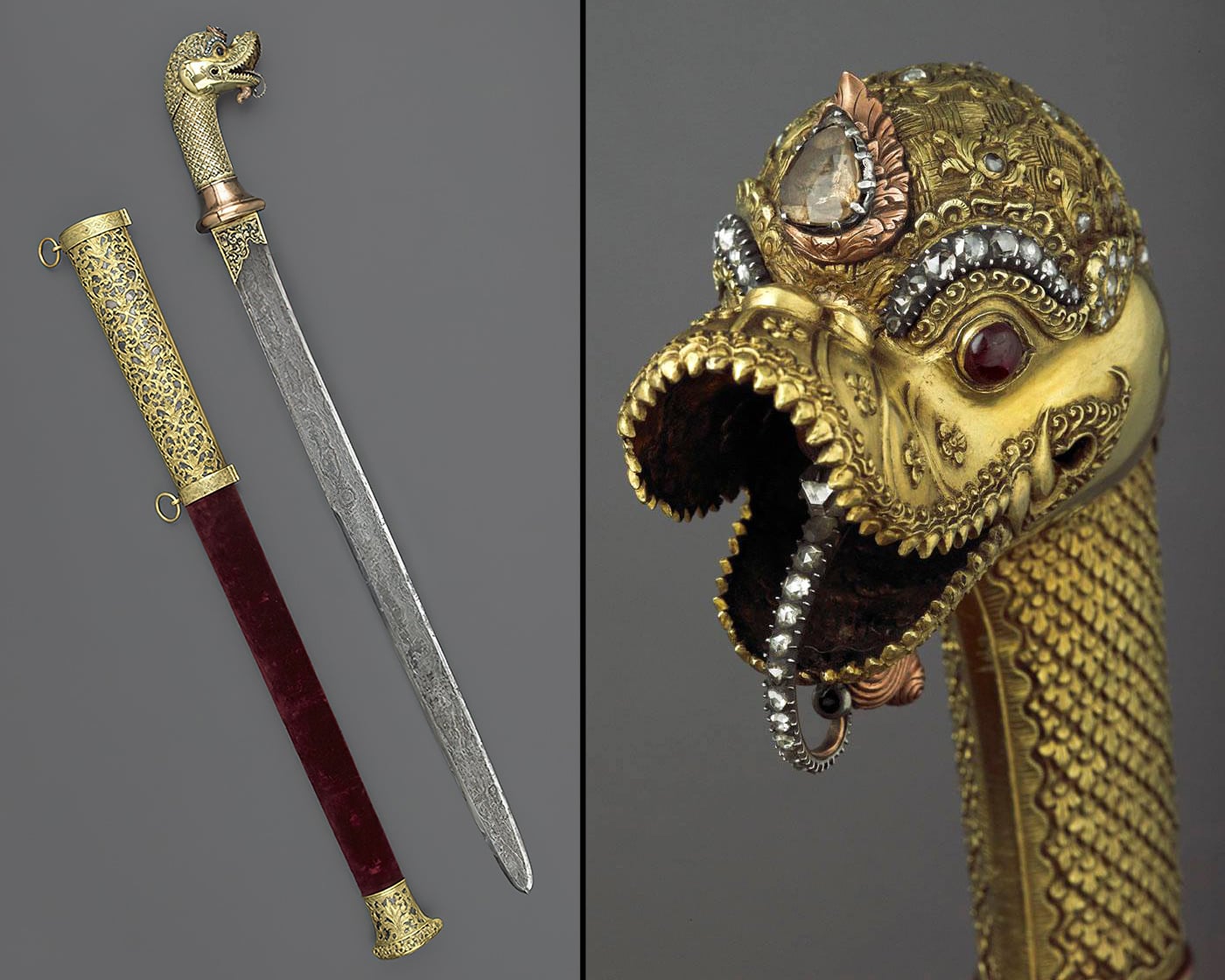 Pedang (sword) with jeweled naga head hilt. Sumatra, Indonesia, 19th ...