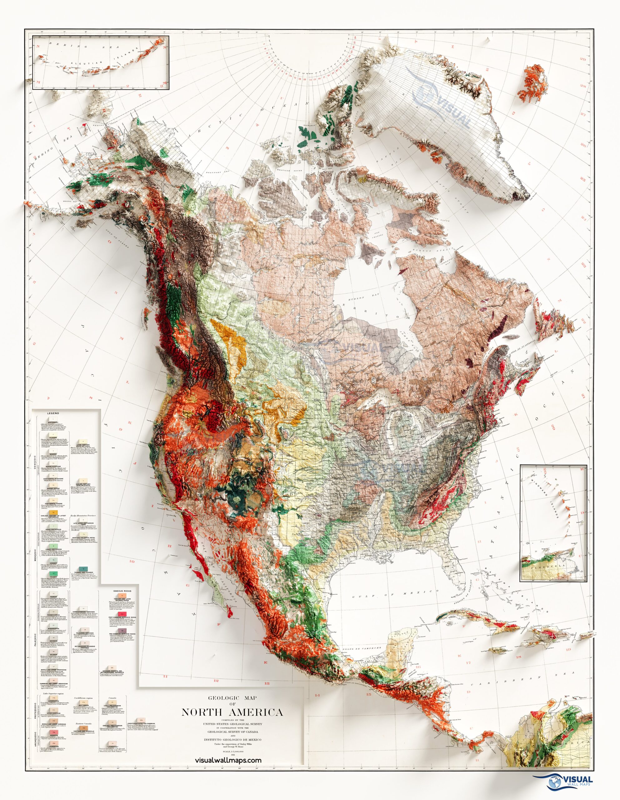 Geological Map of North America rendered with 3d surface model data [OC ...