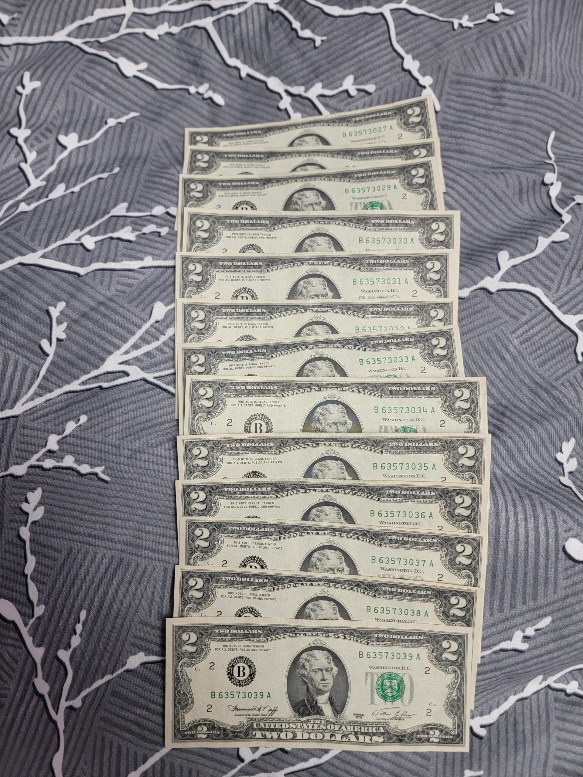 I have 13 consecutively numbered 2 dollar bills - USLUCK