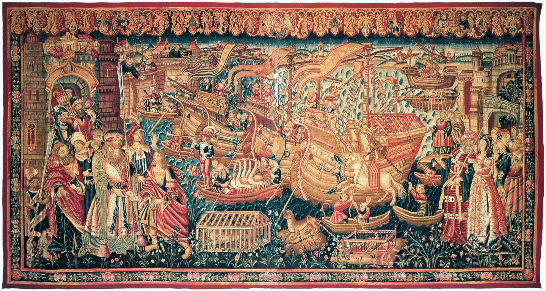 "The Arrival of Vasco da Gama at Calicut", 16th century tapestry from ...