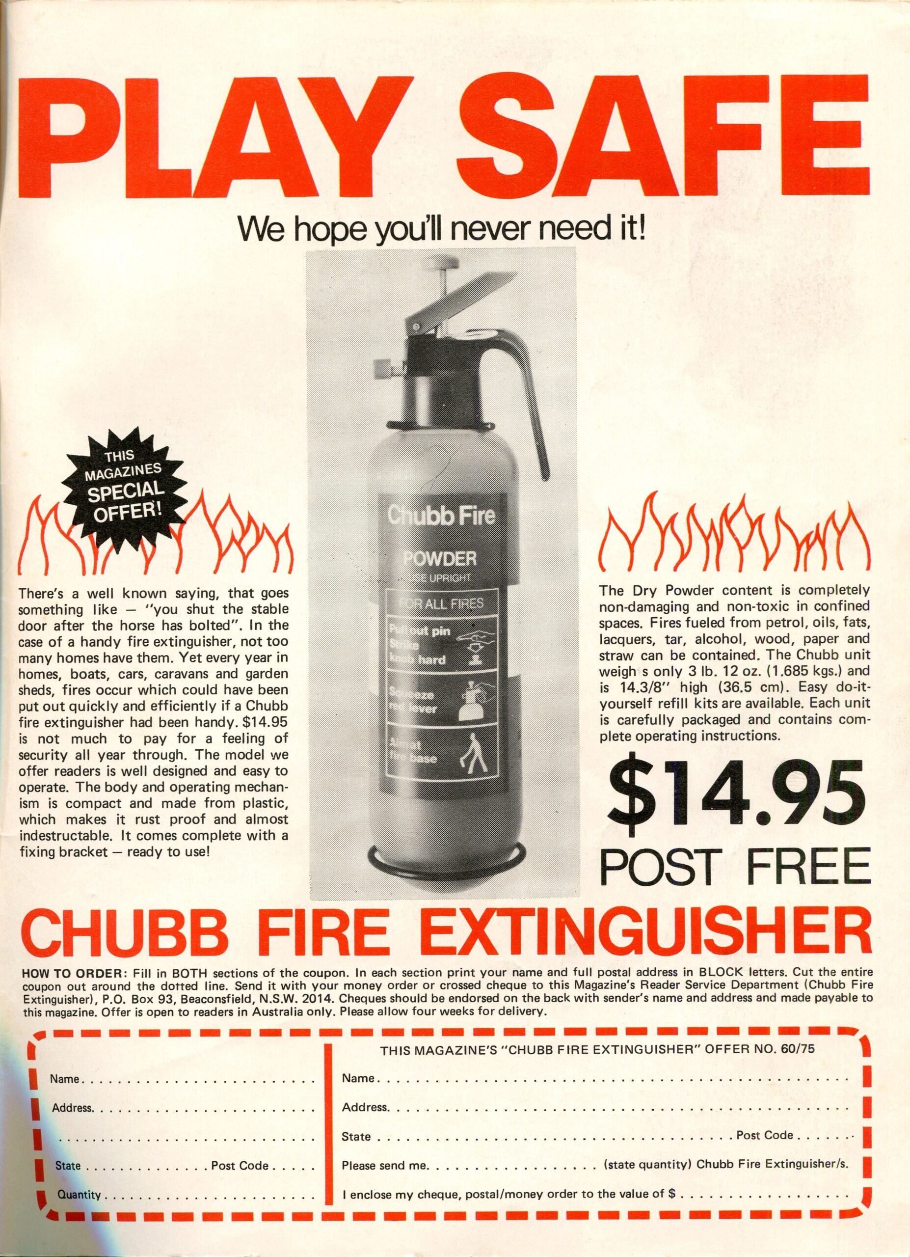 Be Prepared for Chubb Fires. Chubb fire extinguisher, 1976. - USLUCK