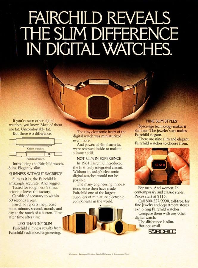 Fairchild Digital watch collection ad, 1976 - USLUCK