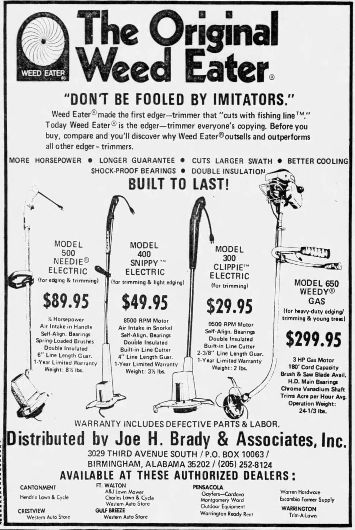 Early 1970s Weed Eater ad from Alabama. The Weed Eater came out in 1971 ...