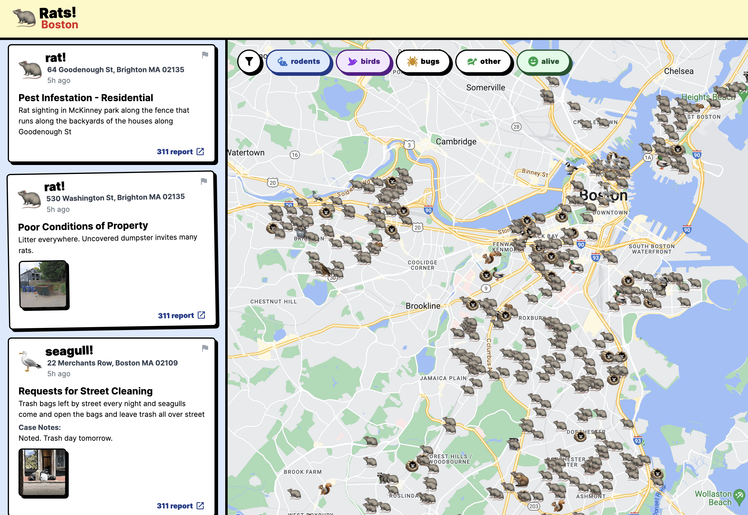 [OC] I made a live map of rats and other critters in Boston - USLUCK
