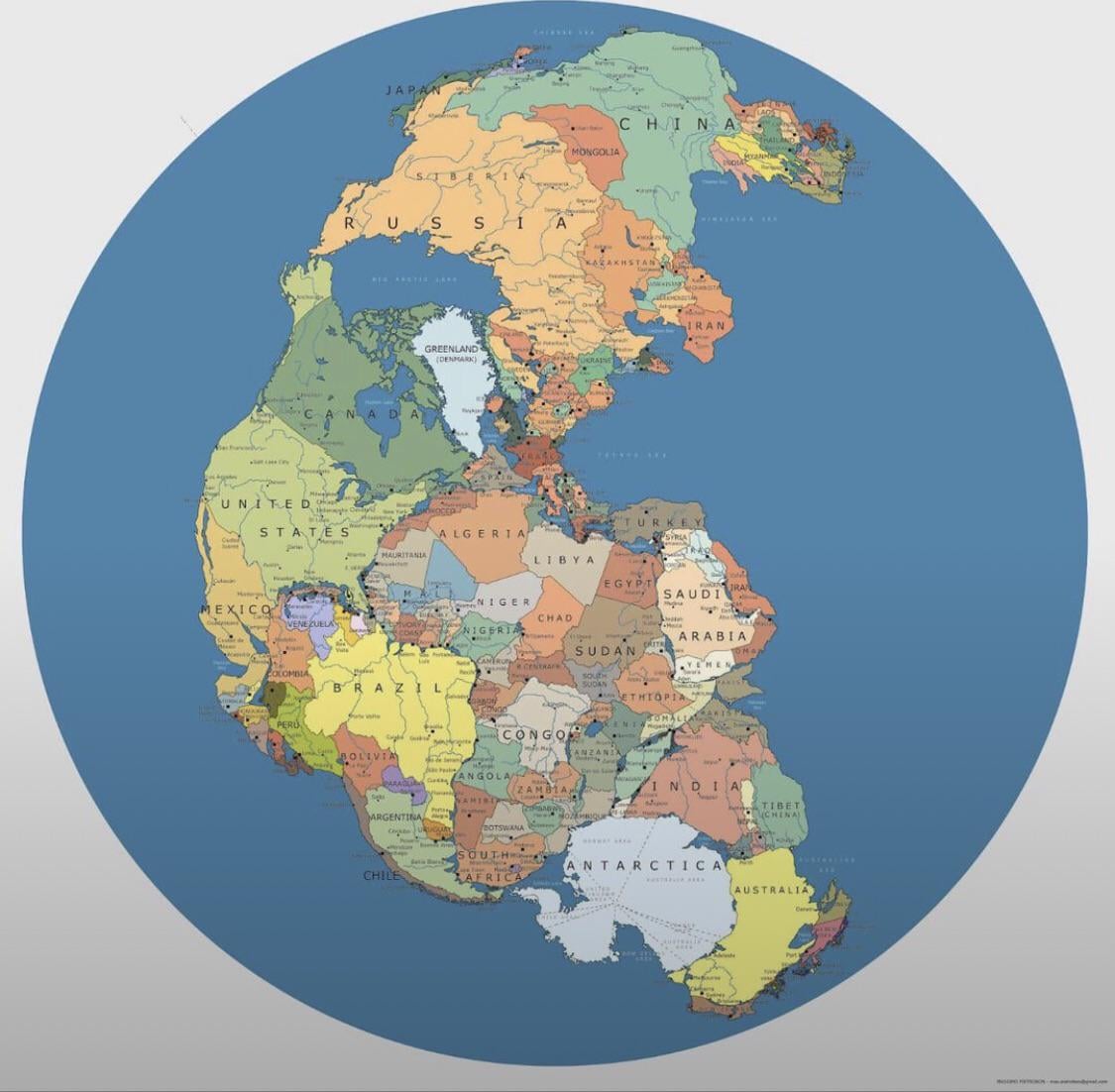 Map of Pangea with todays borders - USLUCK