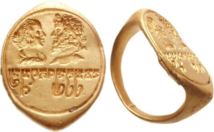 Gold ring with portraits of the Roman emperor Septimius Severus and his ...