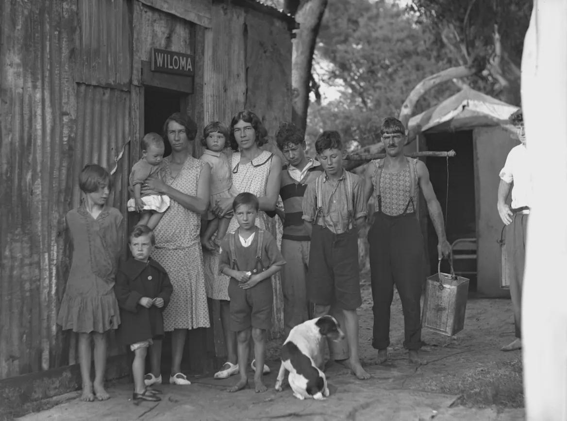 A family in front of their house in Sydney, circa 1934, during ...