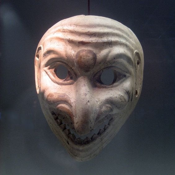 Roman theater mask, located in the Roman-Germanic Museum in Cologne ...