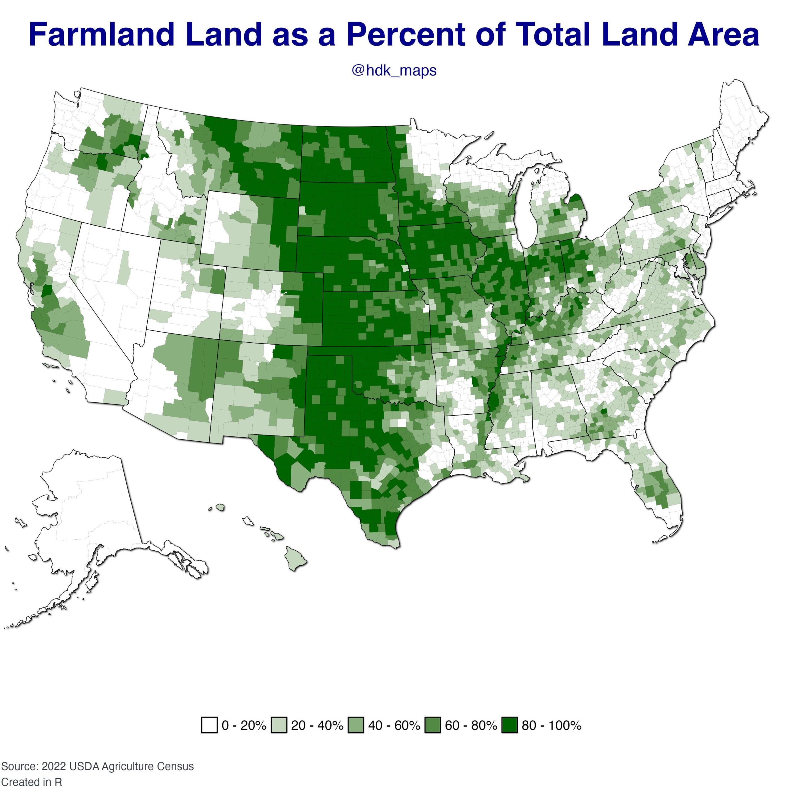 [OC] Map of Farmland in the US - USLUCK