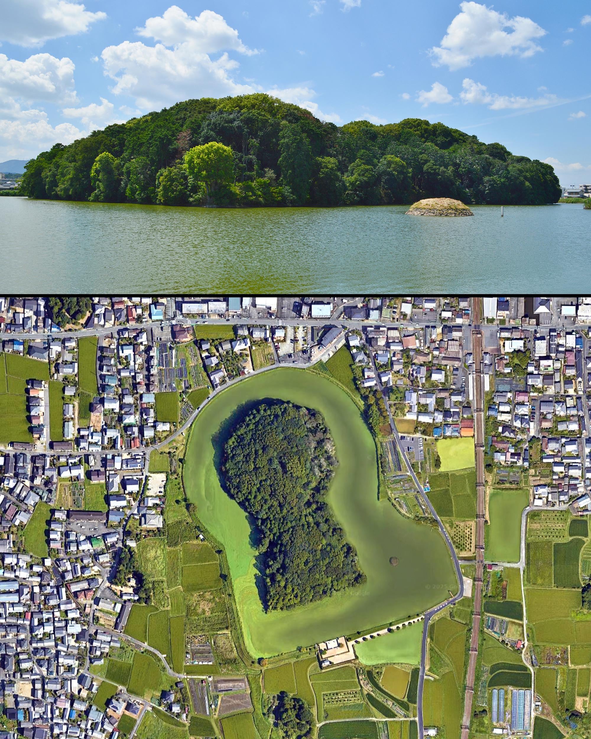 Hōraiyama Mound, the tomb of Emperor Suinin. 227 meters long. Nara ...
