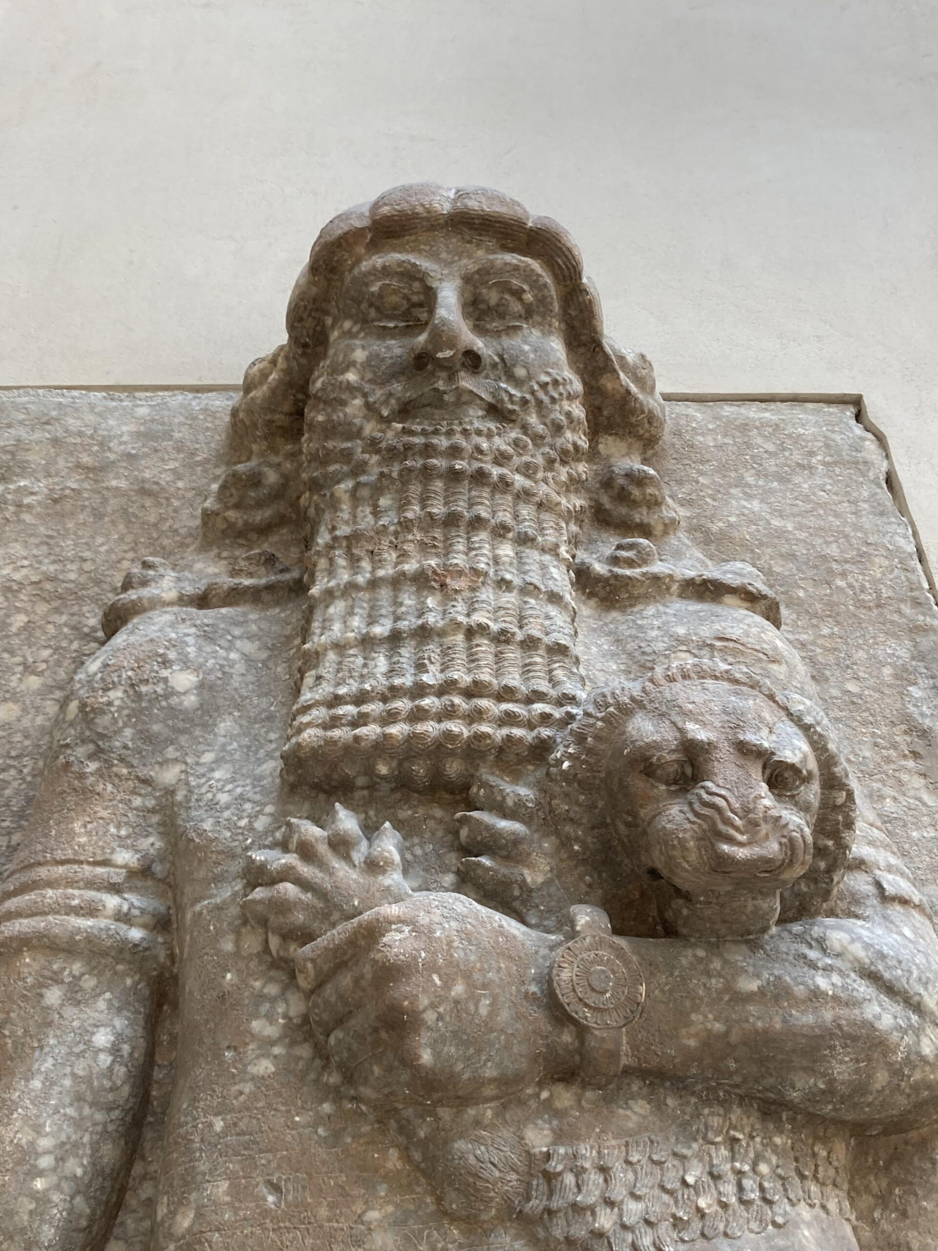 Statue showing an Assyrian Hero, often identified as Gilgamesh, the ...