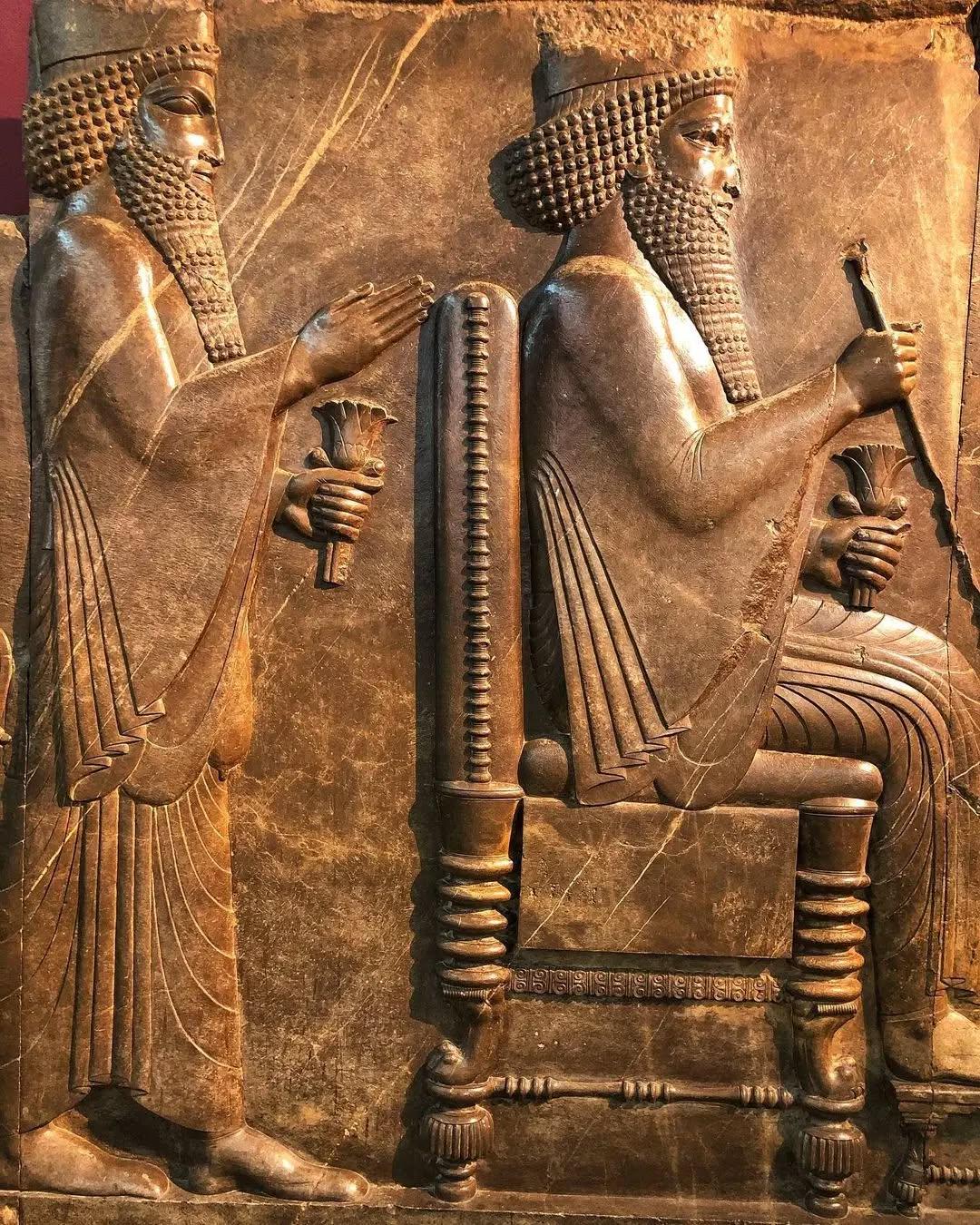 Darius the Great seated on the royal throne, with his son Xerxes ...