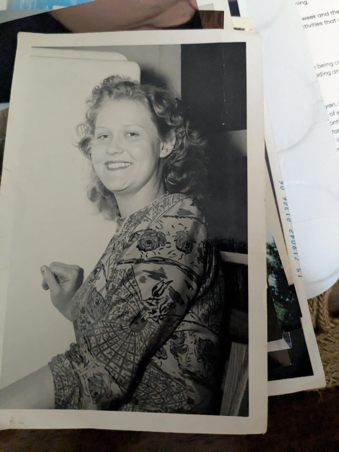 A picture of my great grandmother in the 1950s, along with a note that ...
